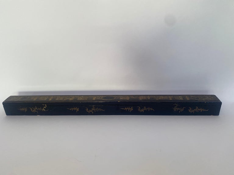 Early 19th Century Long Chinese Export Black Lacquer Box with a Walking ...