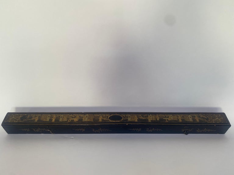 Early 19th Century Long Chinese Export Black Lacquer Box with a Walking ...