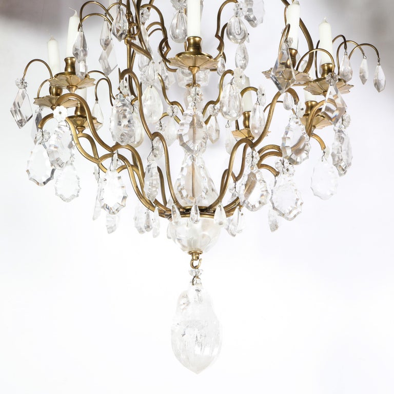 Early 19th Century Louis XV Nine-Arm Rock Crystal and Bronze Sculptural ...