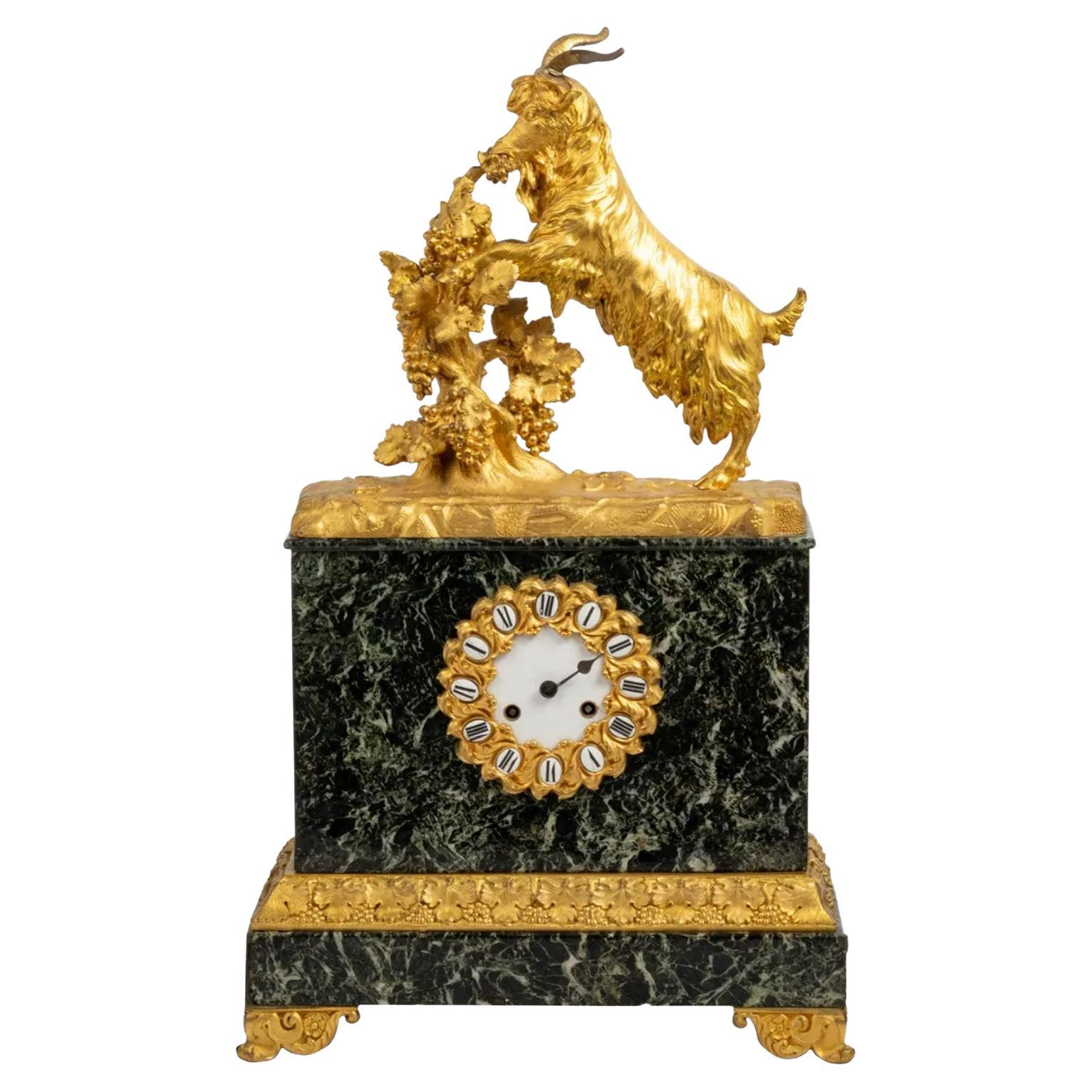 Early 19th Century Marble and Gilt Bronze Mantel Clock with Goat For ...