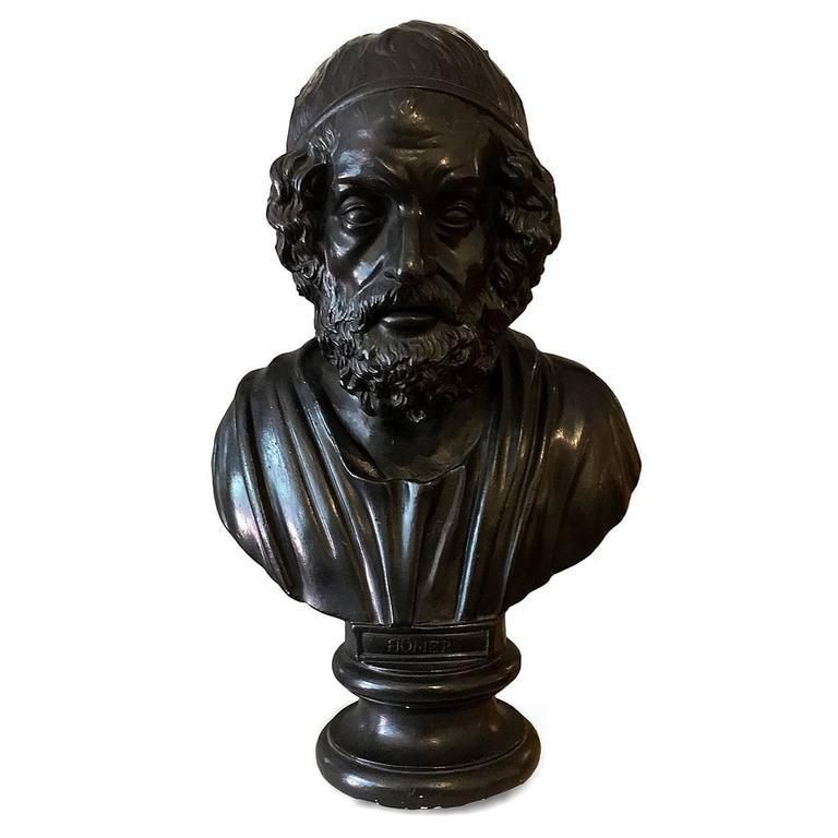 Early 19th Century Painted Plaster Bust of Homer at 1stDibs