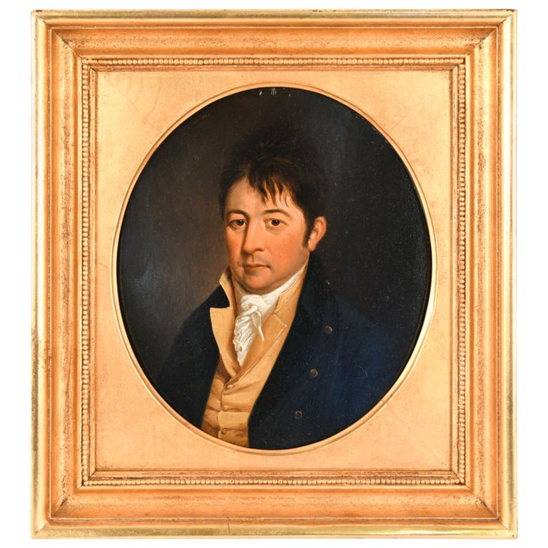 Early 19th Century Portrait of a Gentleman, Oil on Wood Panel at 1stDibs