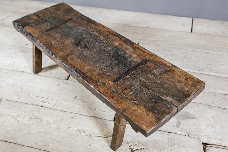 Early 19th Century Primitive Chestnut Pig Bench For Sale at 1stDibs