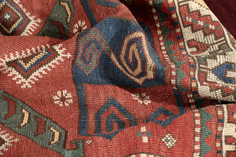 Early 19th Century, Red Field and Ivory Border, Wool Caucasian Pinwheel ...