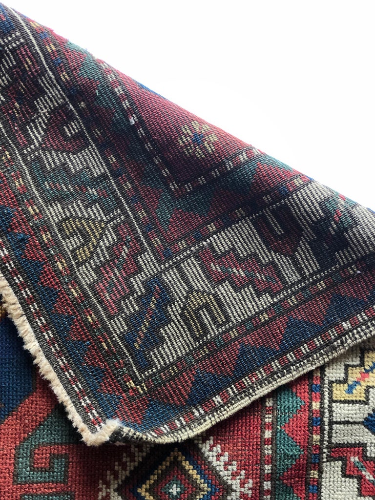 Early 19th Century, Red Field and Ivory Border, Wool Caucasian Pinwheel ...