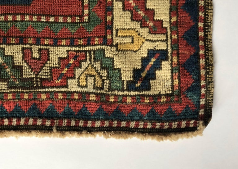 Early 19th Century, Red Field and Ivory Border, Wool Caucasian Pinwheel ...