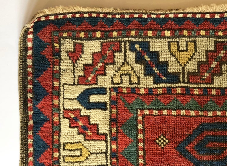 Early 19th Century, Red Field and Ivory Border, Wool Caucasian Pinwheel ...