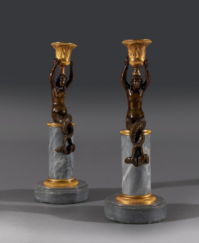 Early 19th Century Regency Bronze and Marble Mermaid Candlestick ...