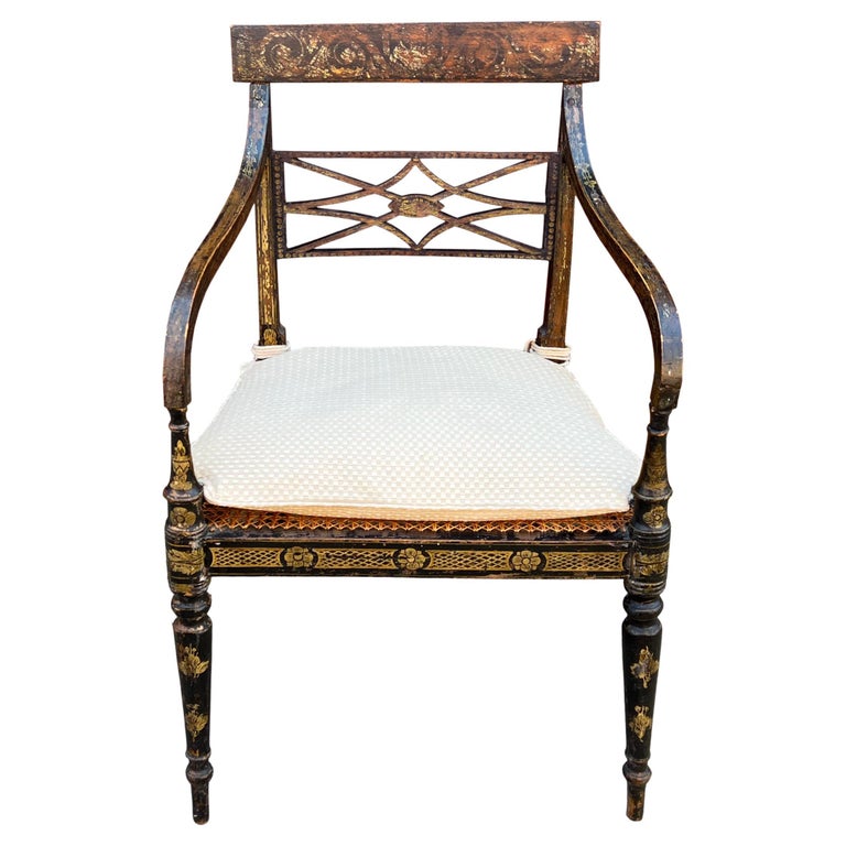 Early 19th Century Regency Ebonized and Parcel-gilt Elbow Chair at 1stDibs