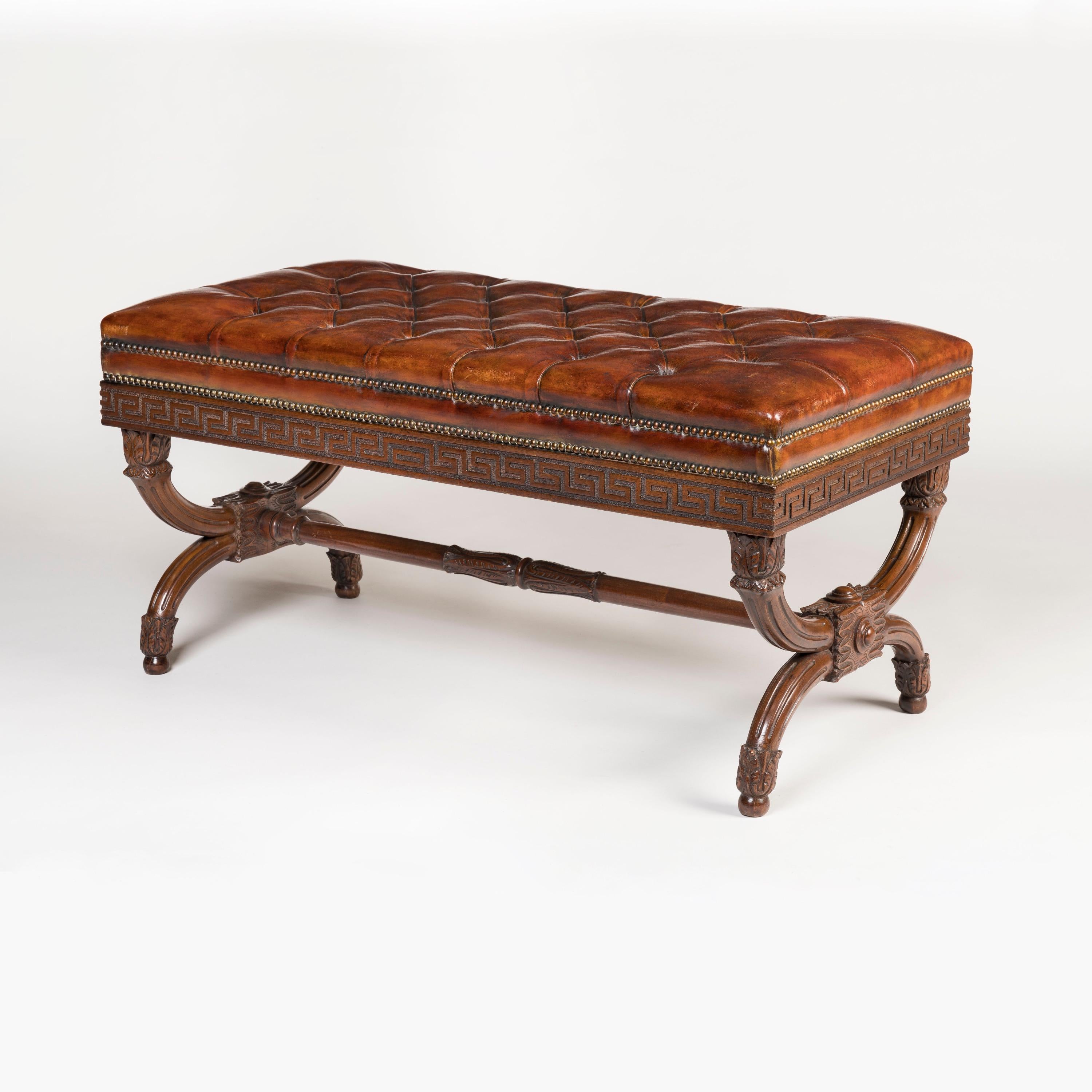 Early 19th Century Regency Mahogany Curule Leg Stool with Brown Leather ...