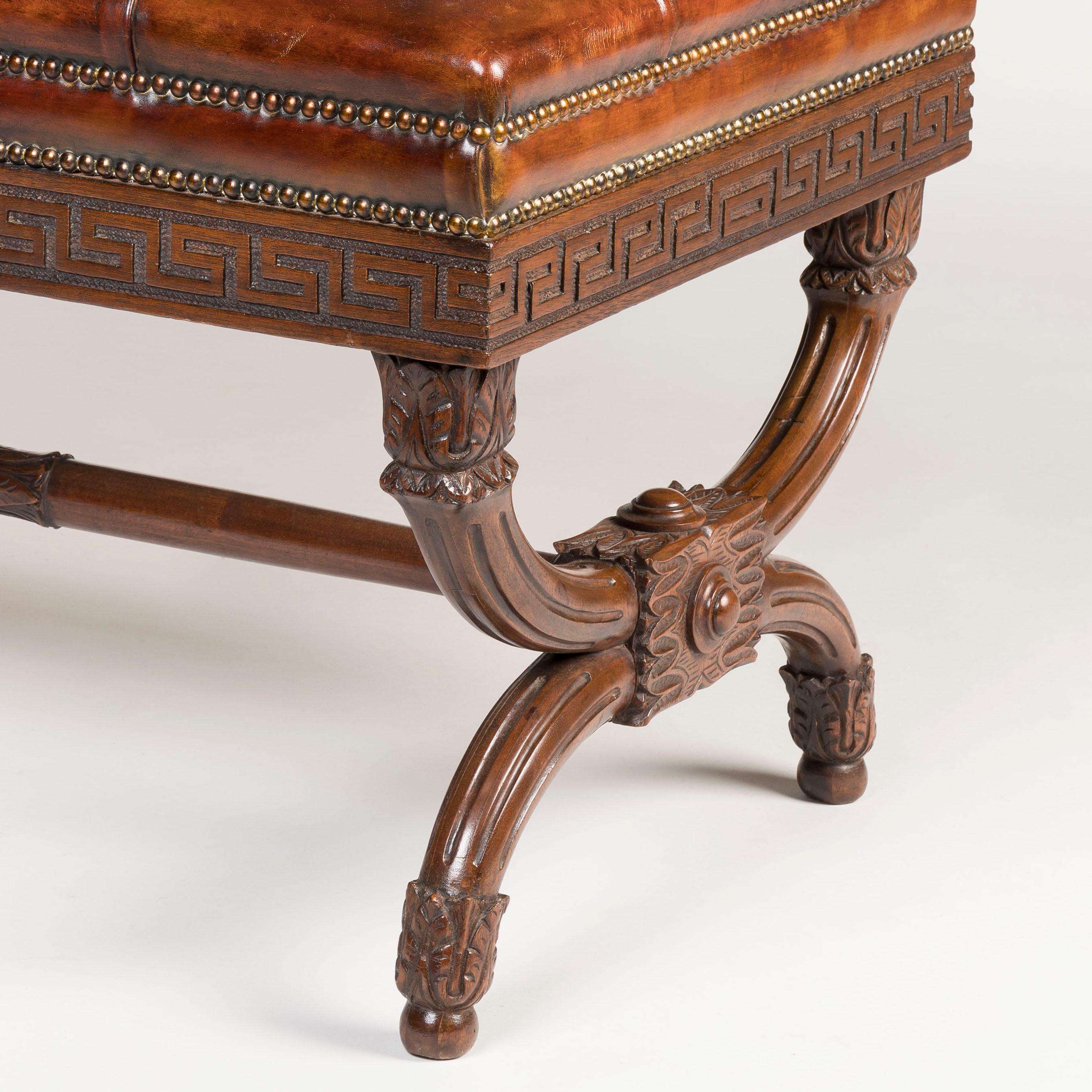 Early 19th Century Regency Mahogany Curule Leg Stool with Brown Leather ...