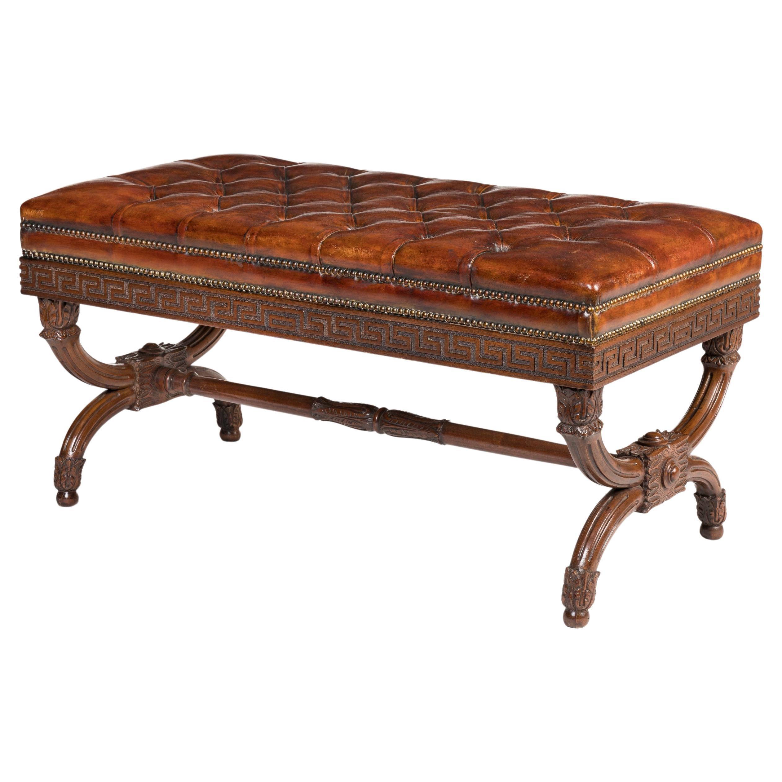 Early 19th Century Regency Mahogany Curule Leg Stool with Brown Leather ...