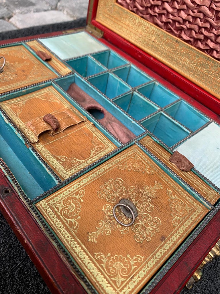 Early 19th Century Regency Red Leather Chinoiserie Sewing Box ...