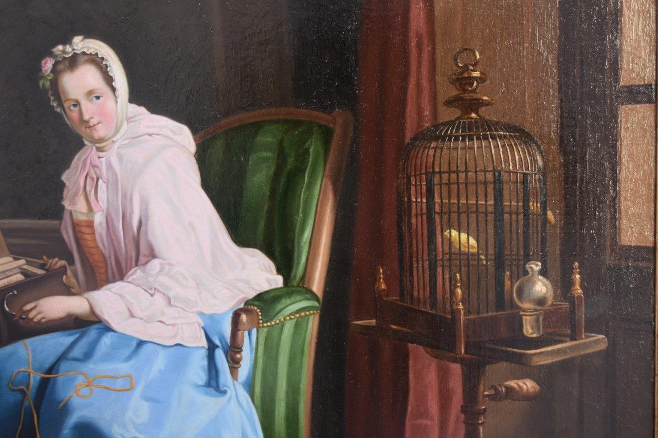 Early 19th Century Serinette Woman Oil on Canvas French School For Sale ...