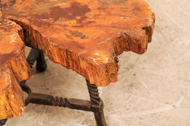Early 19th Century Spanish Wood Slab Coffee Table with Hand Forged Iron ...