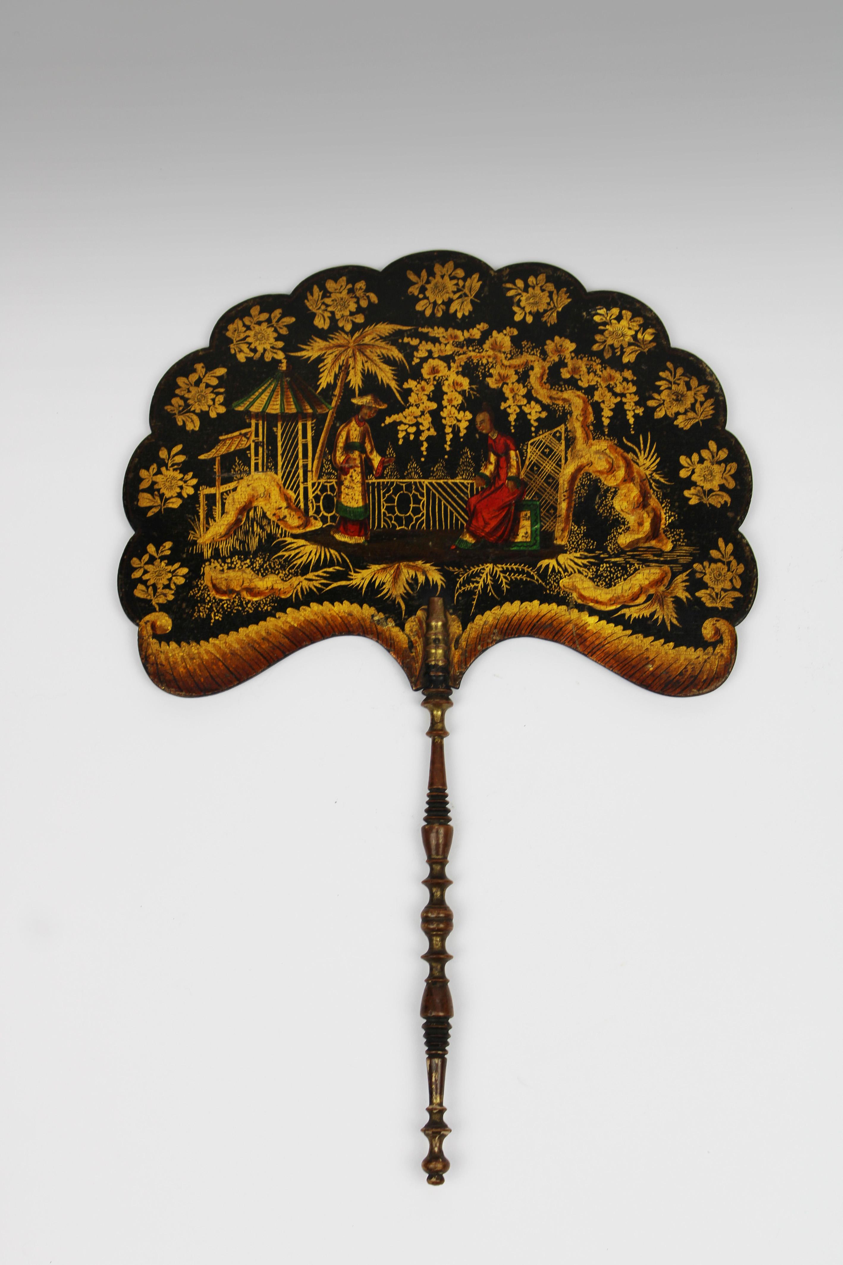 Early 19th Century Victorian Period Complexion Fan Black Lacquer Gilded ...