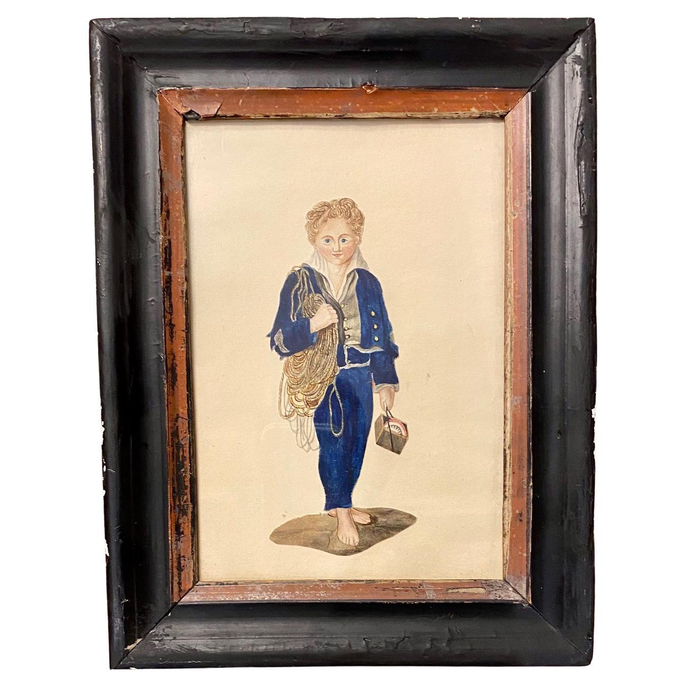 Early 19th Century Watercolor of a Sailor Boy Holding a Compass at ...