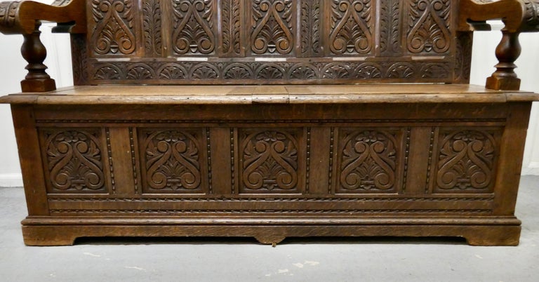 Early 19th Century Welsh High Back Carved Oak Box Settle at 1stDibs