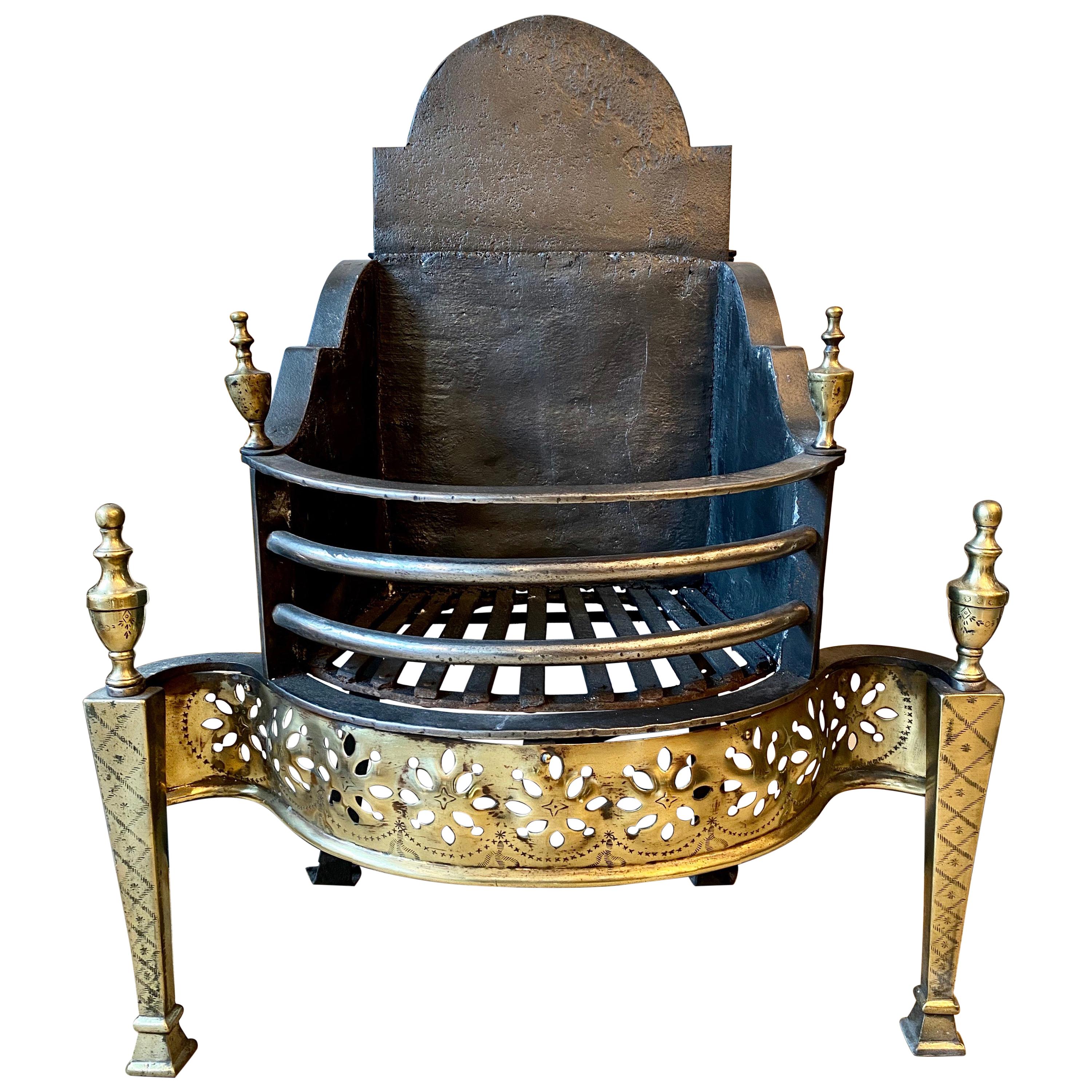 Antique 19th Century Victorian Cast Iron and Brass Fire Basket Grate ...