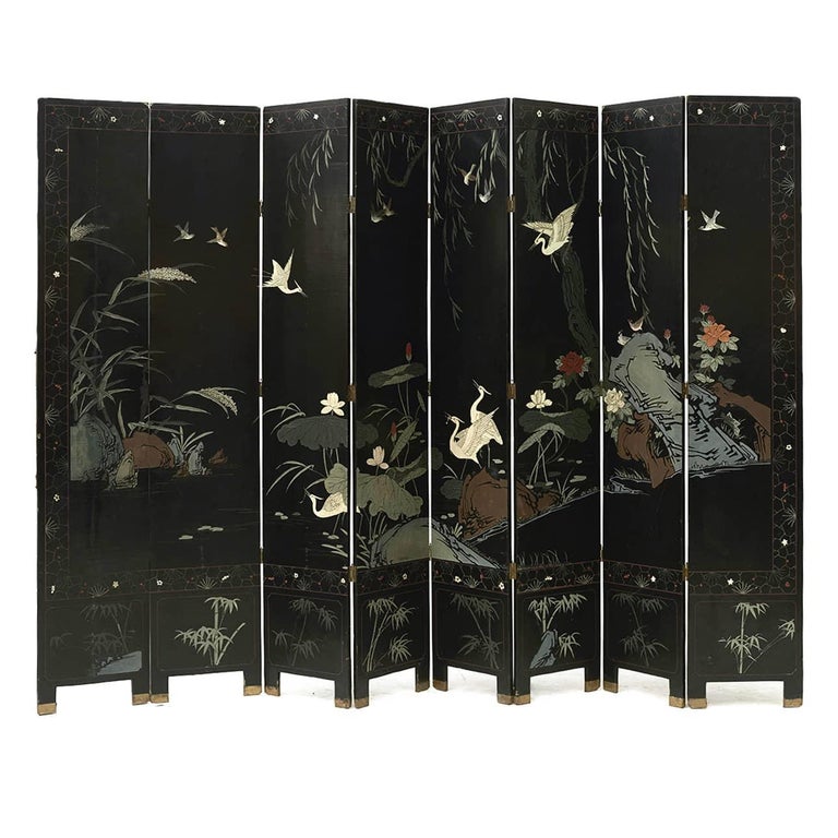 Chinese Export Eight-Fold Lacquered Screen For Sale at 1stDibs