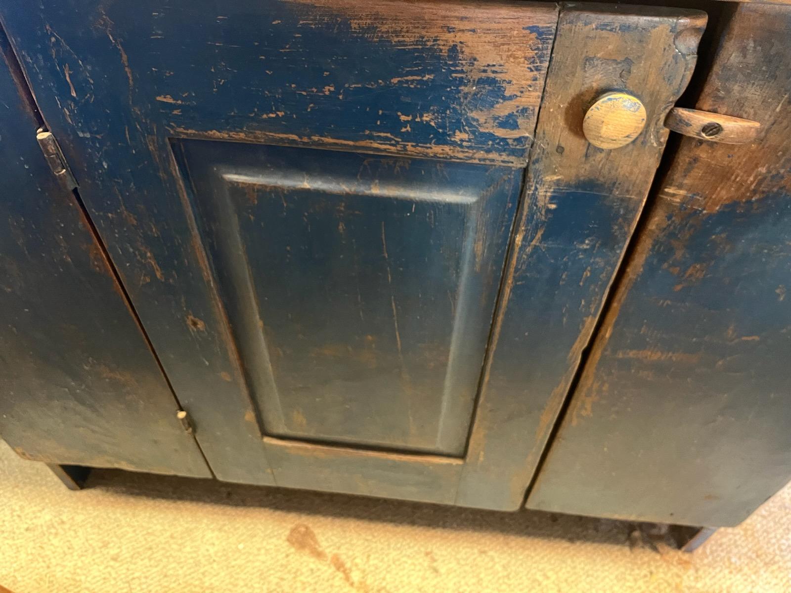 Early 19Thc Original Blue Painted Step Back Pewter Cupboard For Sale at ...