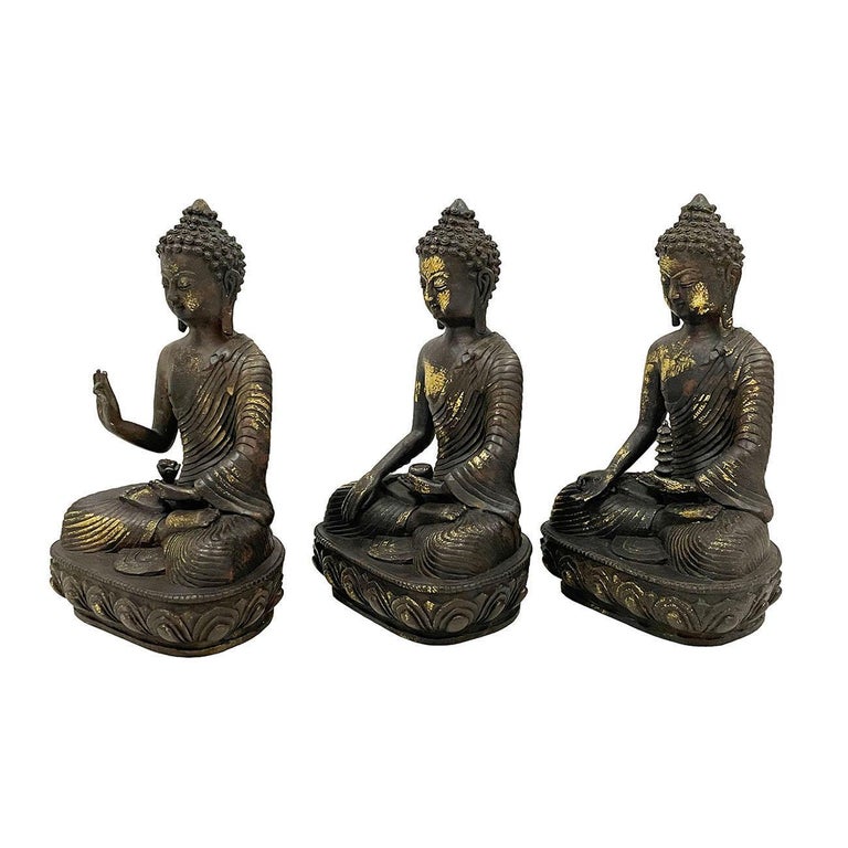 Early 20 Century Antique Carved Bronze 3 Generations of Buddha Statues ...