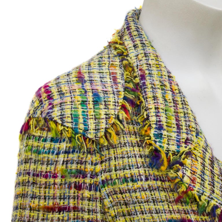 Early 2000s Chanel Yellow and Red Boucle Pants Suit at 1stDibs