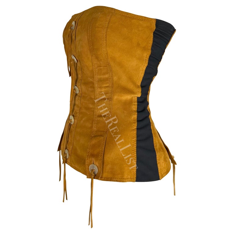 Early 2000s Dolce and Gabbana Tan Suede Stretch Fringe Tube Top For ...