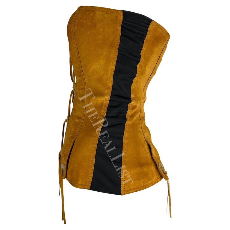 Early 2000s Dolce and Gabbana Tan Suede Stretch Fringe Tube Top For ...