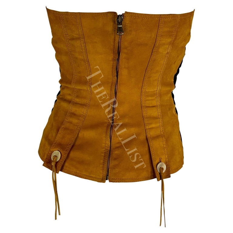 Early 2000s Dolce and Gabbana Tan Suede Stretch Fringe Tube Top For ...