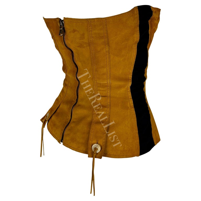 Early 2000s Dolce and Gabbana Tan Suede Stretch Fringe Tube Top For ...