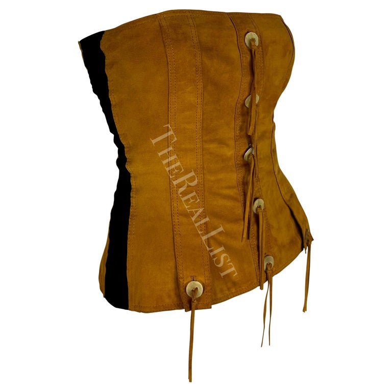 Early 2000s Dolce and Gabbana Tan Suede Stretch Fringe Tube Top For ...
