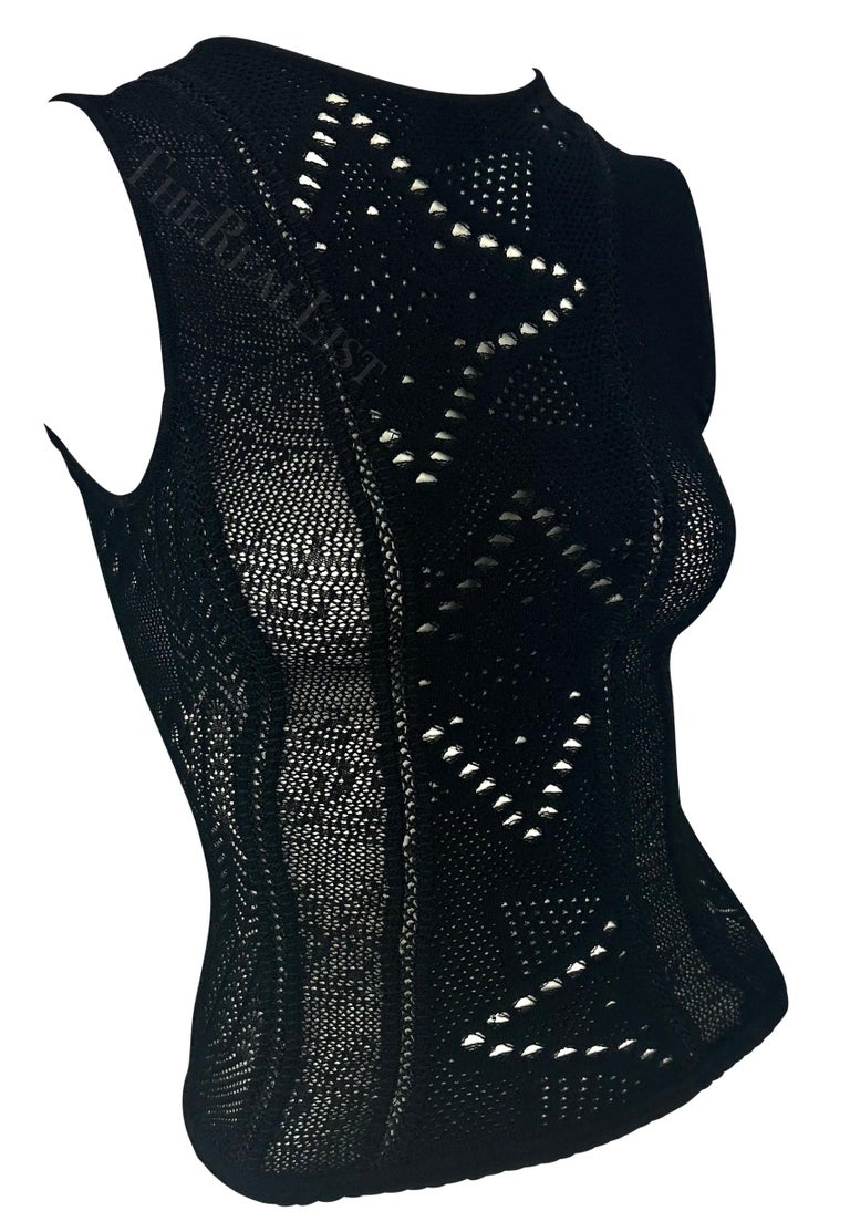 Early 2000s Gianni Versace by Donatella Sheer Black Stretch Knit ...