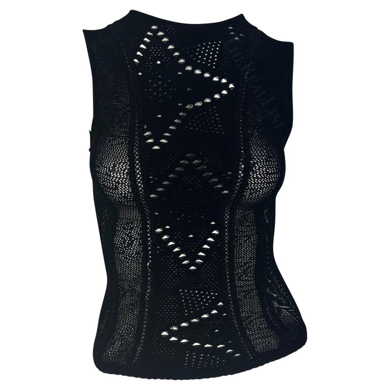 Early 2000s Gianni Versace by Donatella Sheer Black Stretch Knit ...