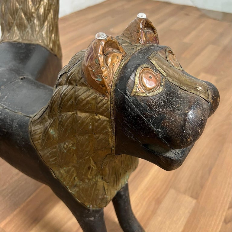 Early 20th C Anglo Indian Coffee Table, Carved Wood Lions with Brass ...