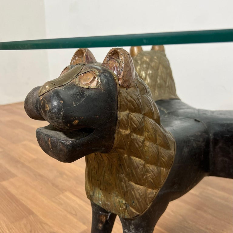 Early 20th C Anglo Indian Coffee Table, Carved Wood Lions with Brass ...