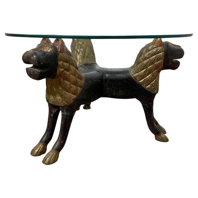 Early 20th C Anglo Indian Coffee Table, Carved Wood Lions with Brass ...