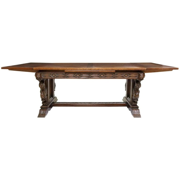 Early 20th Century Antique Renaissance Revival, Carved Oak, Draw Leaf ...