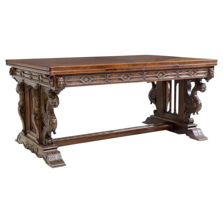 Early 20th Century Antique Renaissance Revival, Carved Oak, Draw Leaf ...