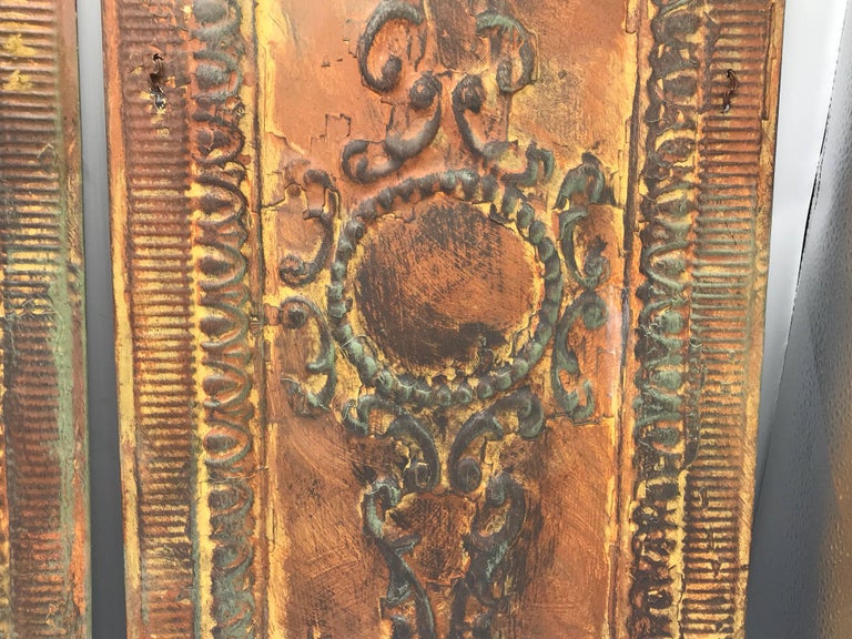 Early 20th Century Architectural Reclaimed Raised-Tin Tole Wall Plaques ...