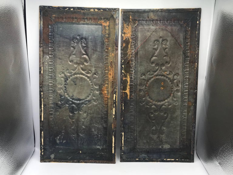 Early 20th Century Architectural Reclaimed Raised-Tin Tole Wall Plaques ...