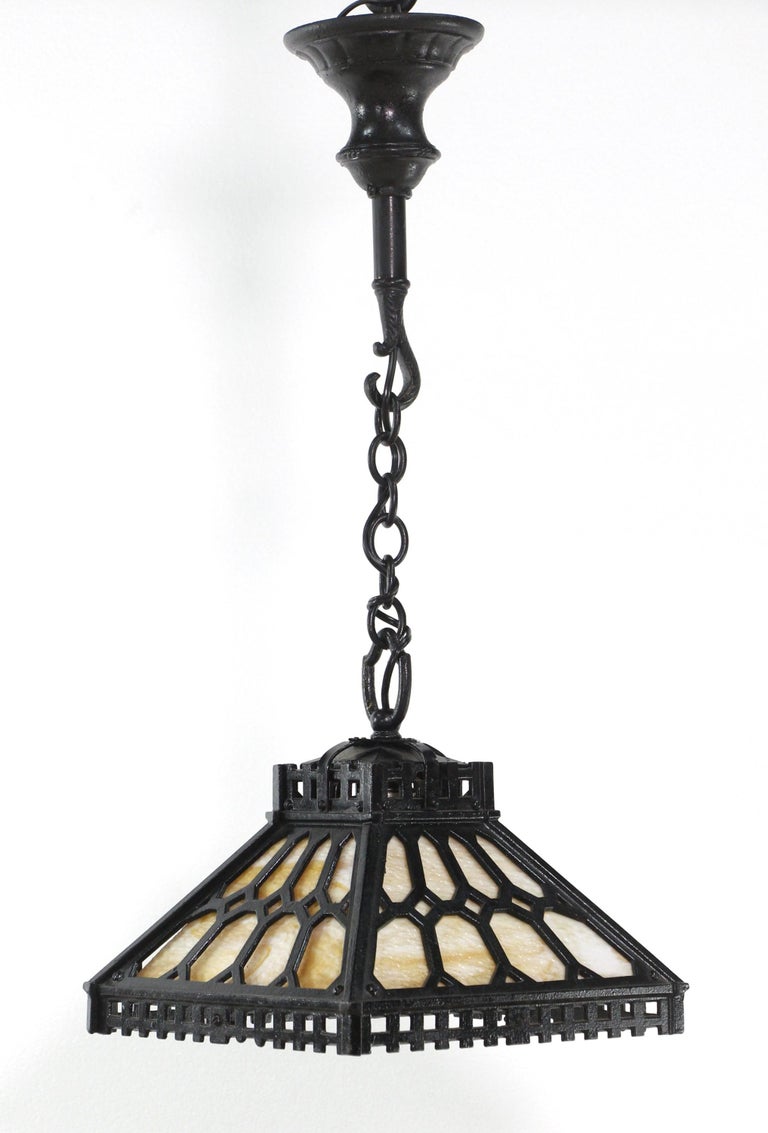 Early 20th C Arts and Crafts Pendant Light Slag Glass Shade For Sale at ...