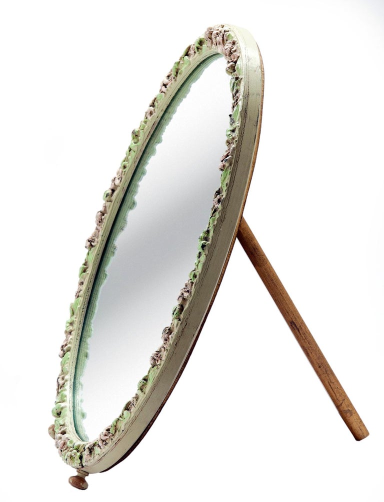 Early 20th C Barbola Framed Table Mirror W Easel For Sale at 1stDibs