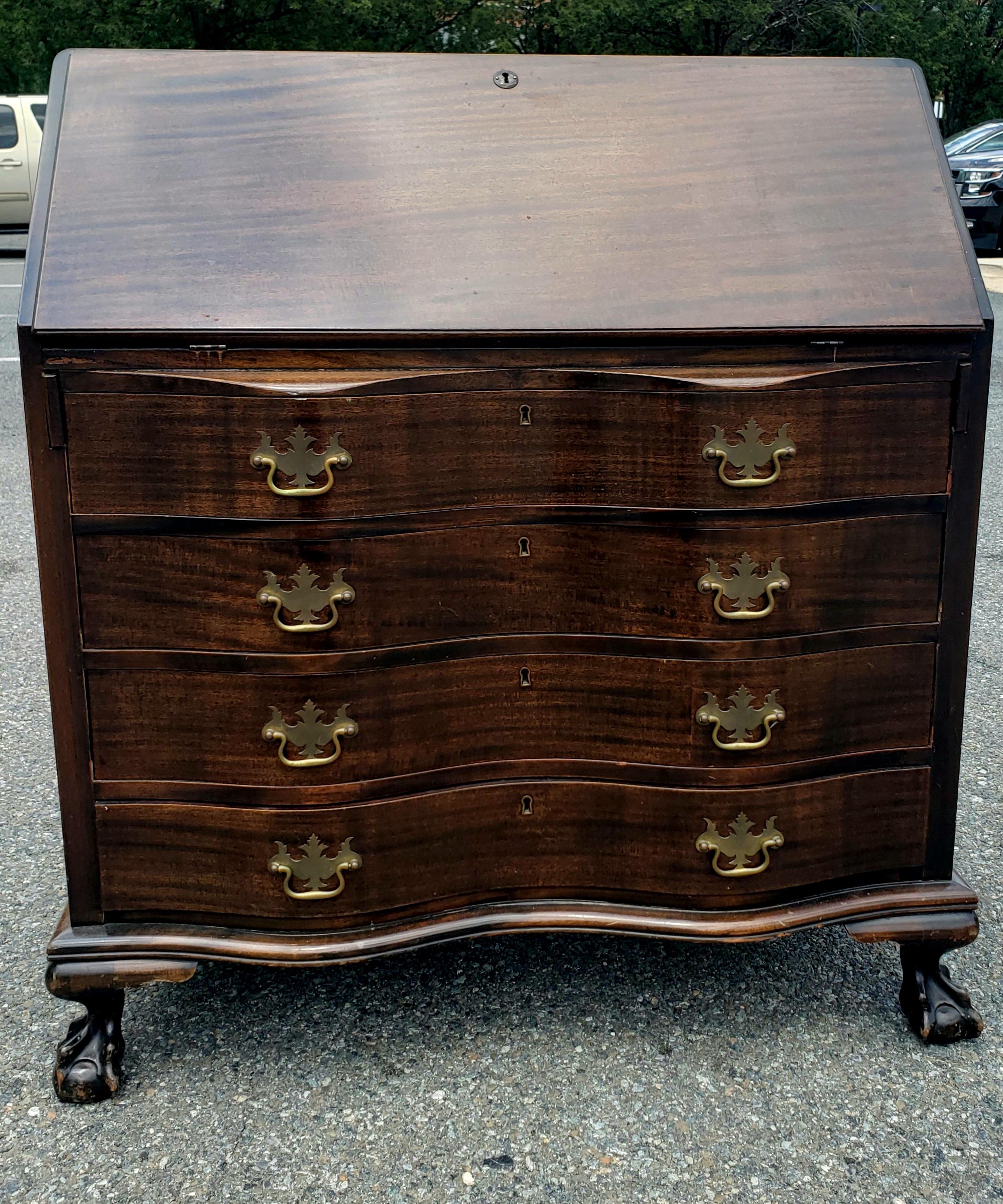 Early 20th C. Chippendale Style Mahogany Oxbow Slant Front Desk For ...