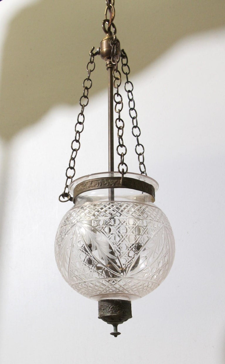 Early 20th C. Clear Bell Jar Pendant Light Etched Leaves For Sale at ...