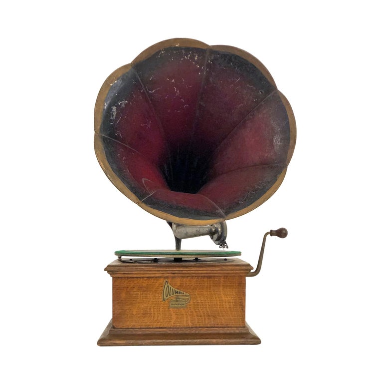 Early 20th C. Columbia Graphophone w/ 5 Records and Horn For Sale at ...