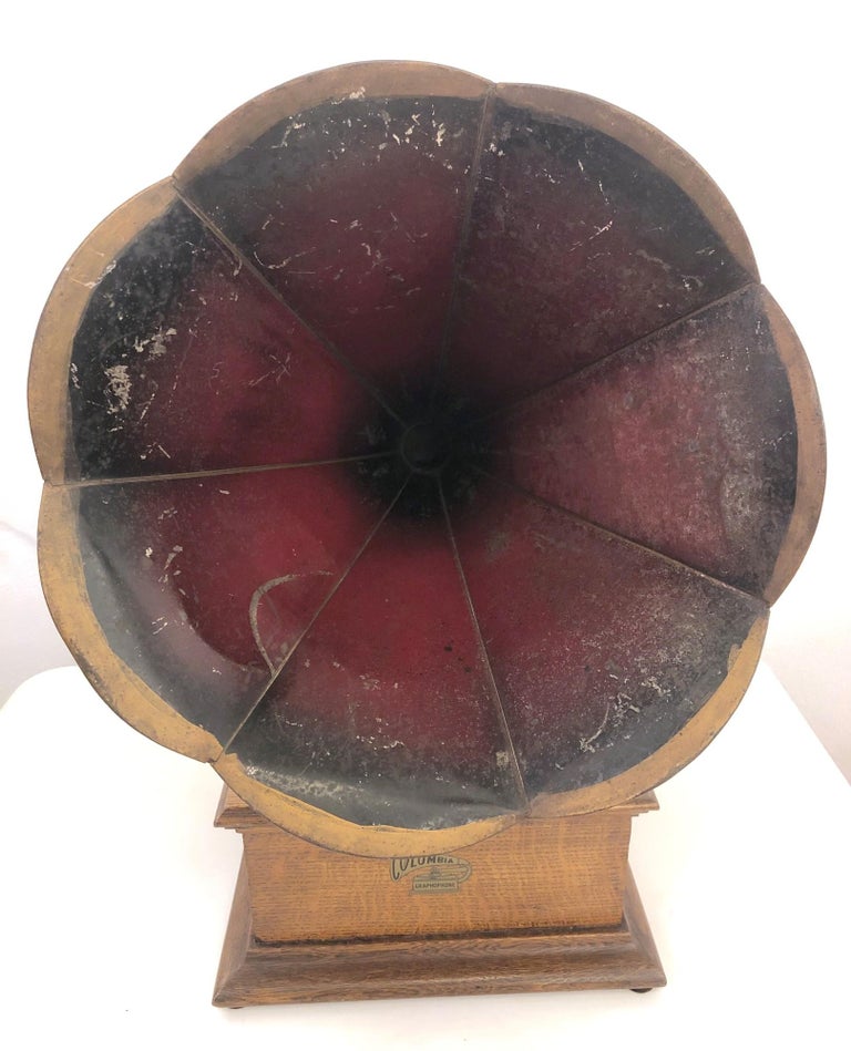 Early 20th C. Columbia Graphophone w/ 5 Records and Horn For Sale at ...