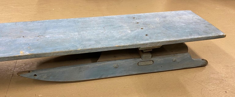 Early 20th C Eight Foot Wooden Traverse Sled in Old Blue Paint For Sale ...