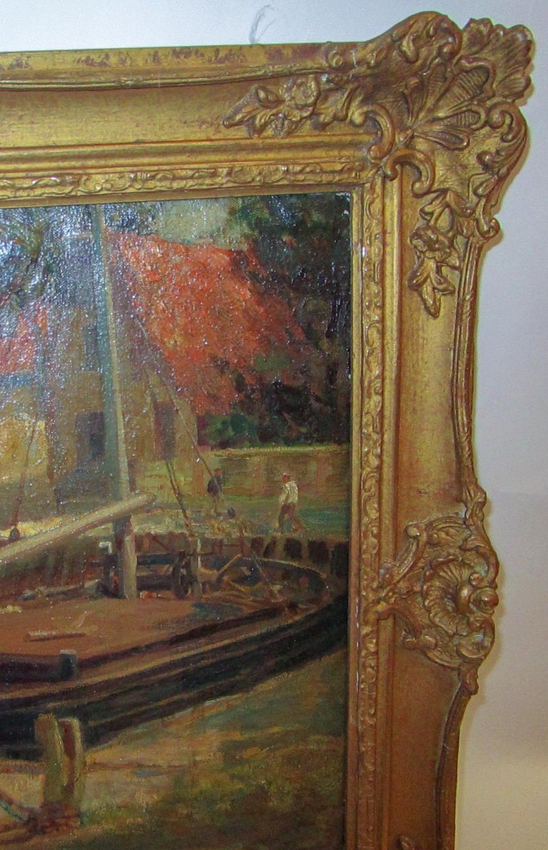 Early 20th c English School Oil Painting Dock and Fishing Boats by ...