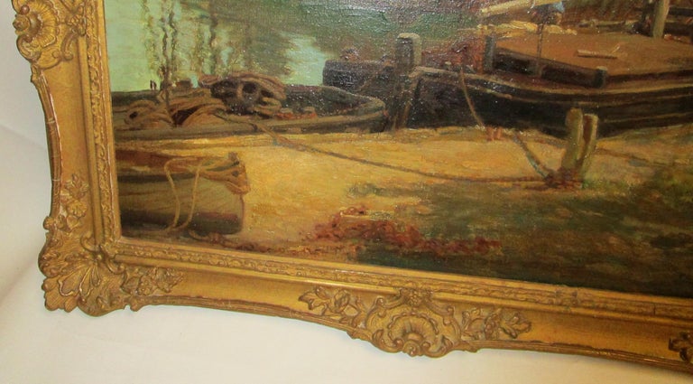 Early 20th c English School Oil Painting Dock and Fishing Boats by ...